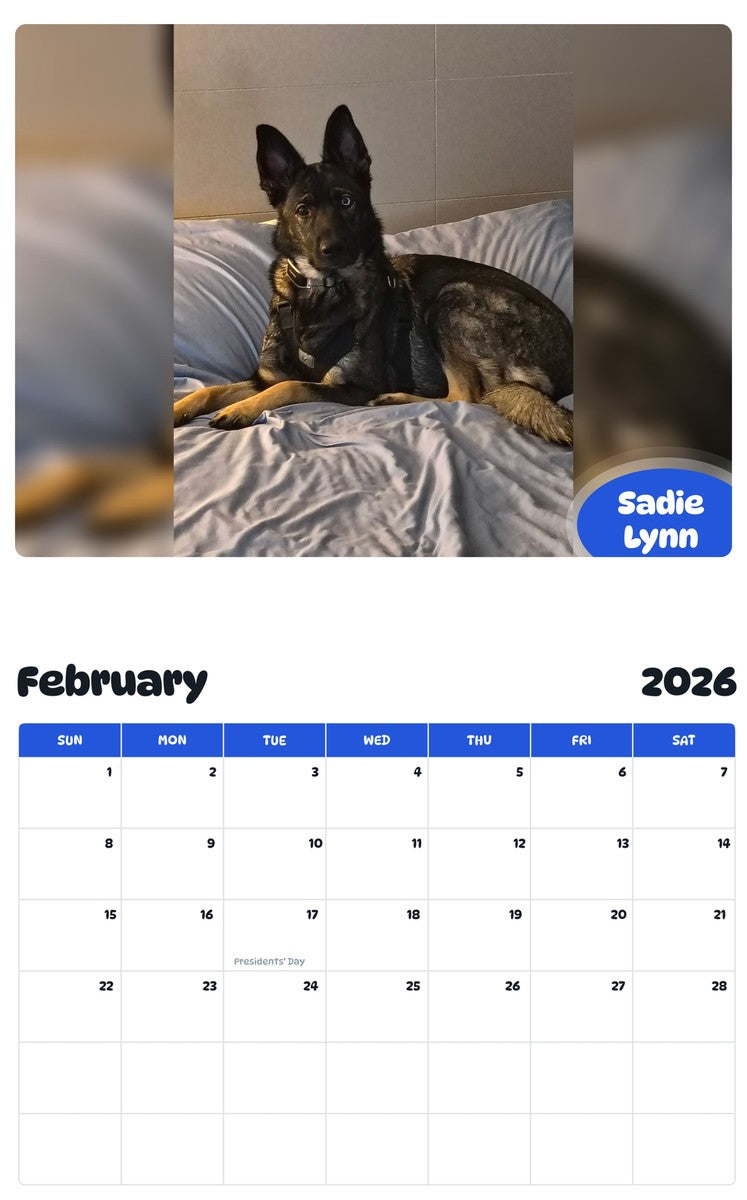 October 2025 - September 2026 Sadie Lynn - Pawidols Pet Calendar