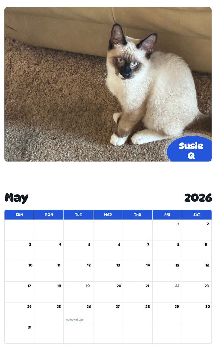 2026 - 2027 Susie Q - Pawidols Pet Calendar