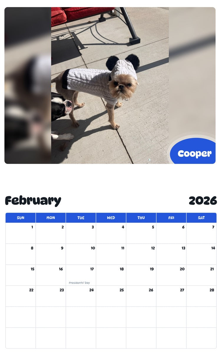 November 2025 - October 2026 Cooper - Pawidols Pet Calendar