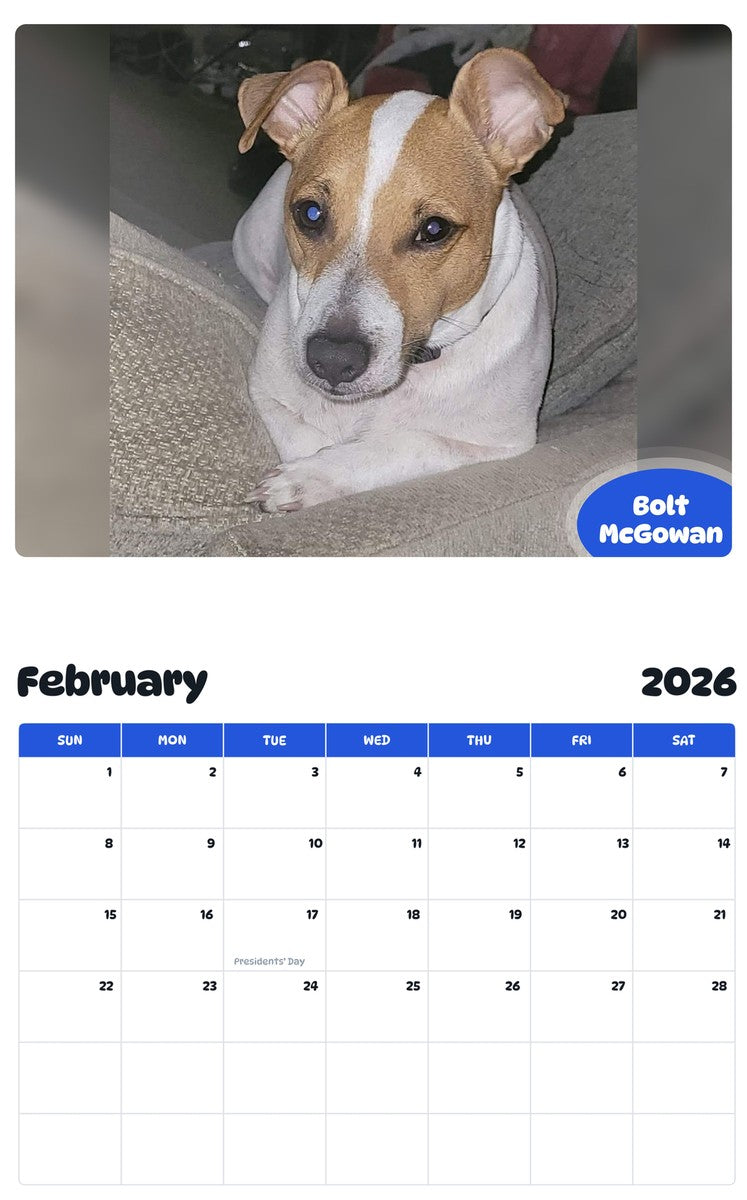 October 2025 - September 2026 Bolt McGowan - Pawidols Pet Calendar