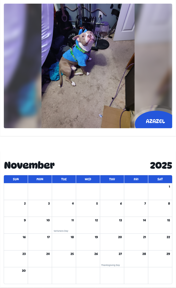 July 2025 - June 2026 Azazel - Pawidols Pet Calendar
