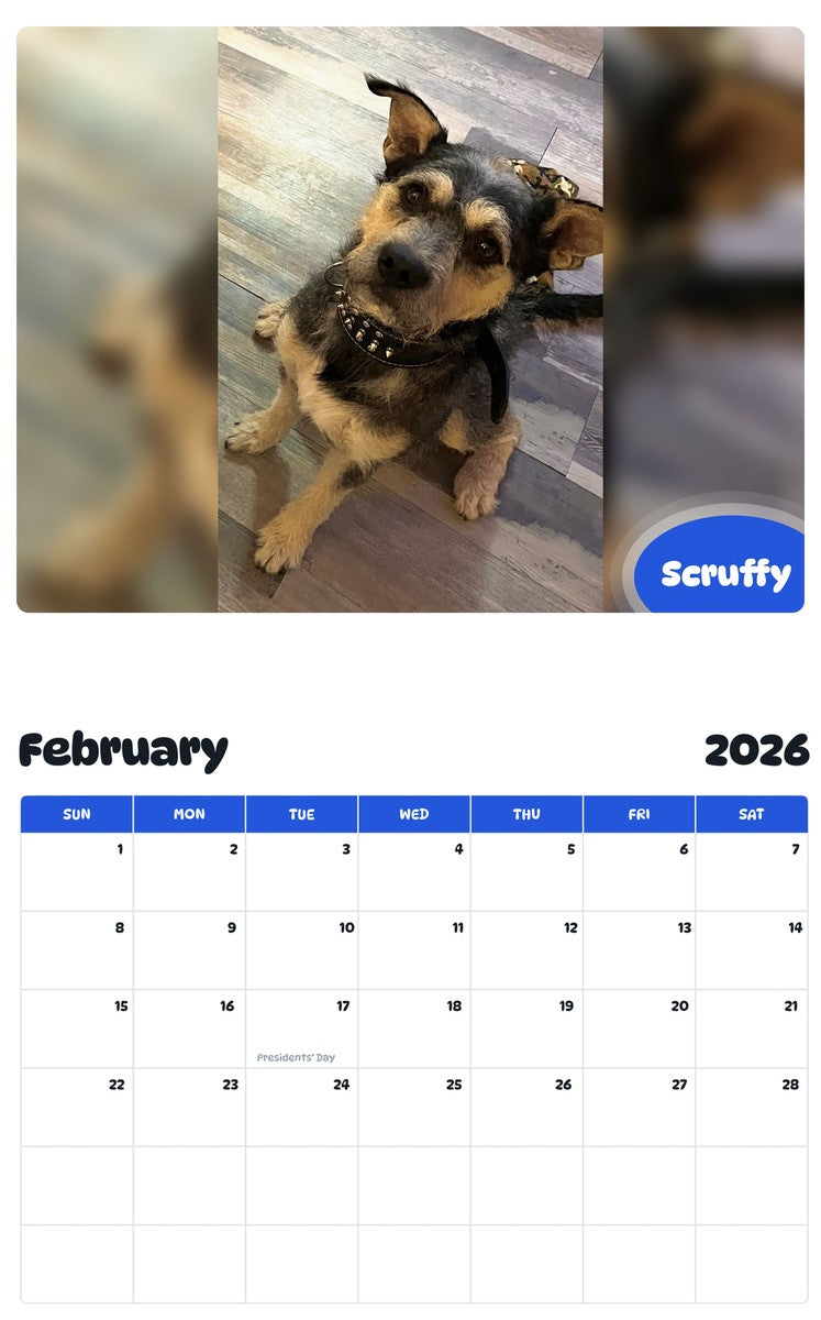 October 2025 - September 2026 Scruffy - Pawidols Pet Calendar
