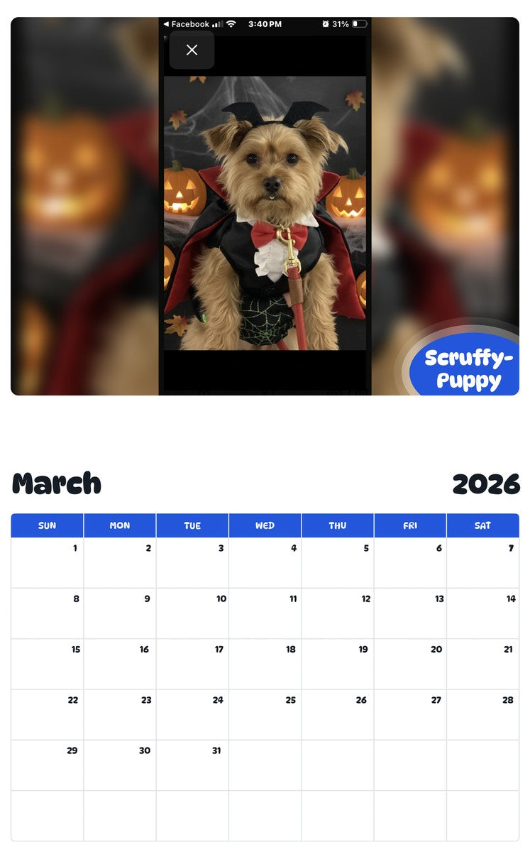 November 2025 - October 2026 Scruffy-Puppy - Pawidols Pet Calendar