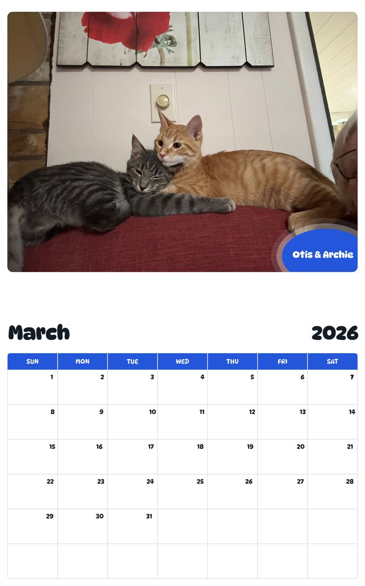 November 2025 - October 2026 Otis & Archie - Pawidols Pet Calendar
