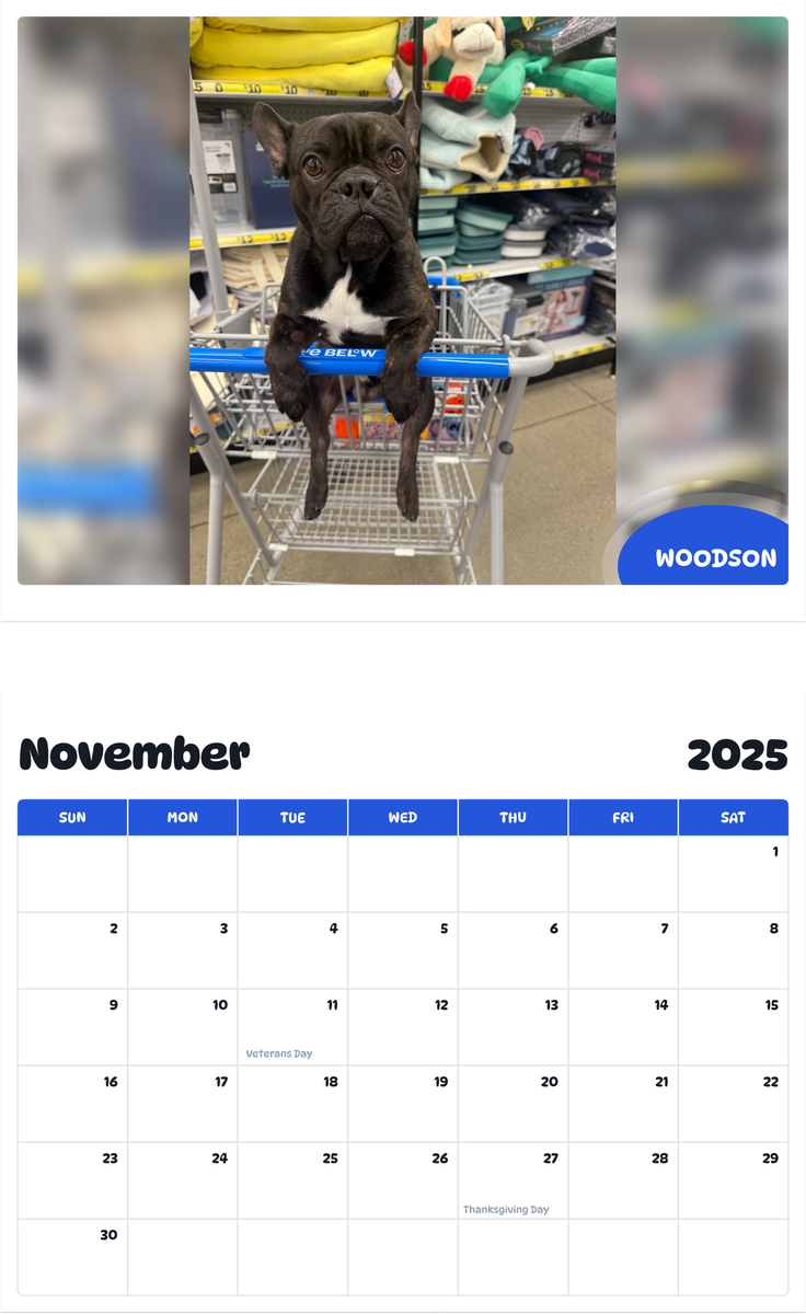 July 2025 - June 2026 Woodson - Pawidols Pet Calendar