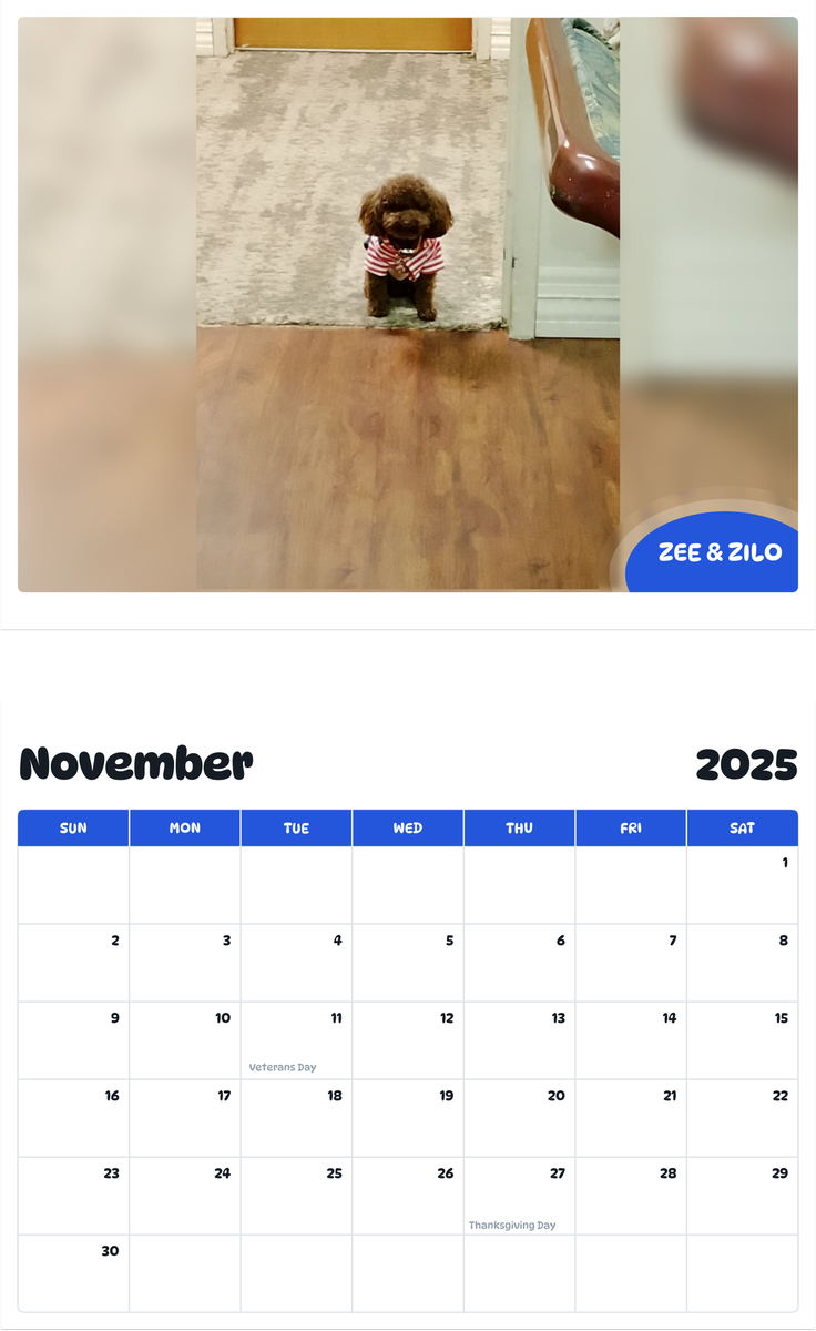 July 2025 - June 2026 Zee & Zilo - Pawidols Pet Calendar