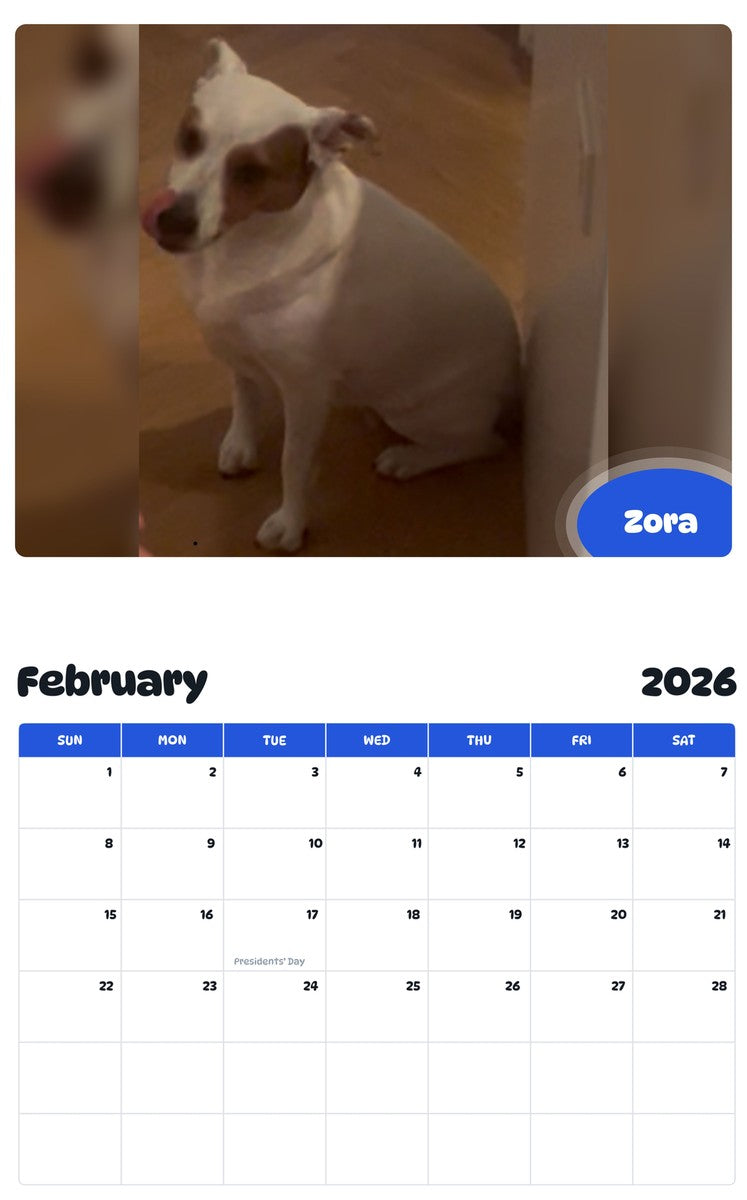 October 2025 - September 2026 Zora - Pawidols Pet Calendar