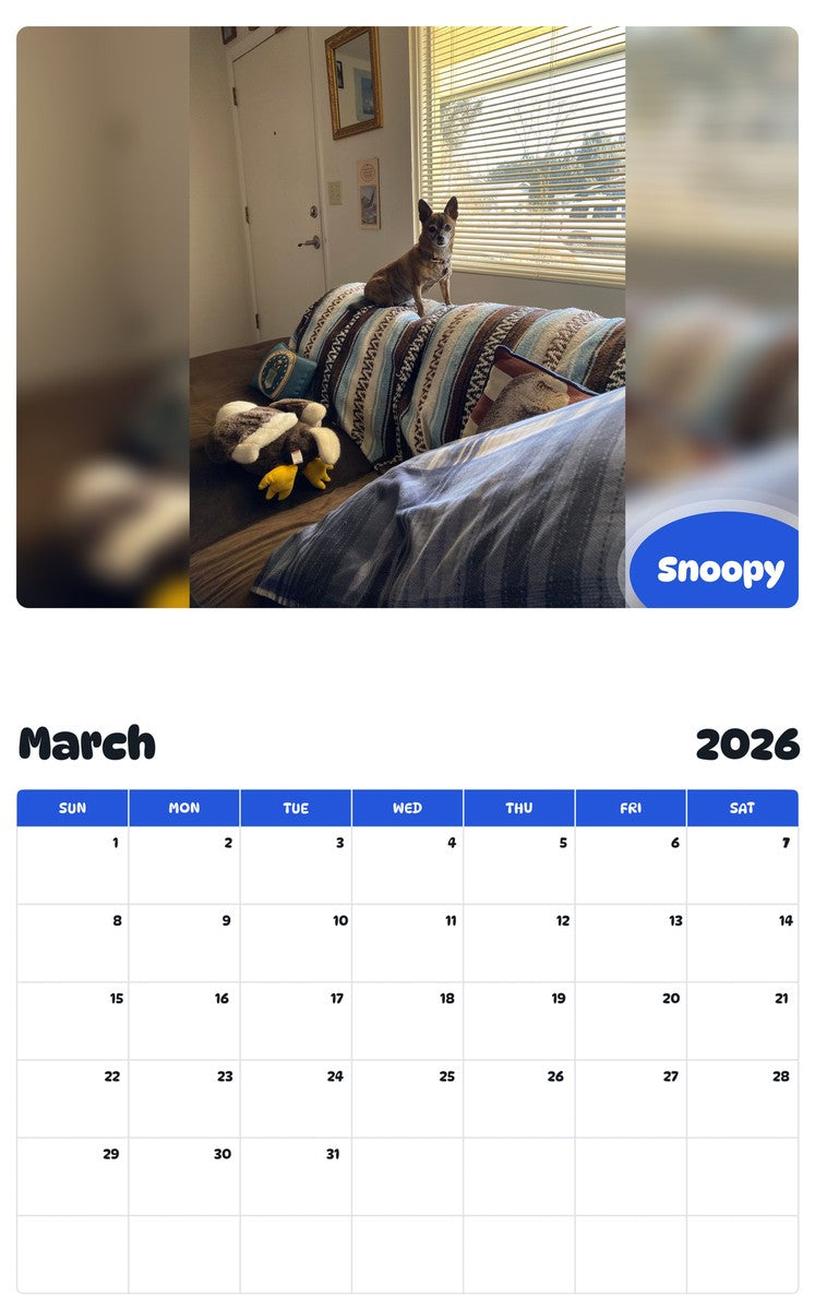 November 2025 - October 2026 Snoopy - Pawidols Pet Calendar