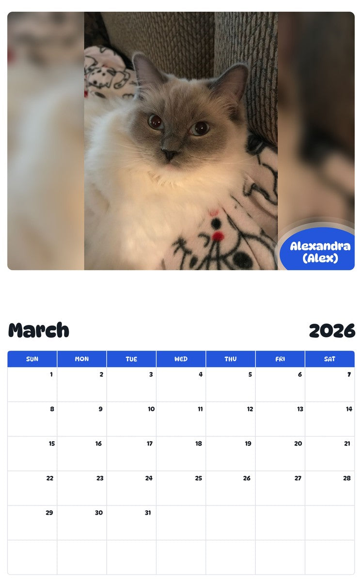November 2025 - October 2026 Alexandra (Alex) - Pawidols Pet Calendar