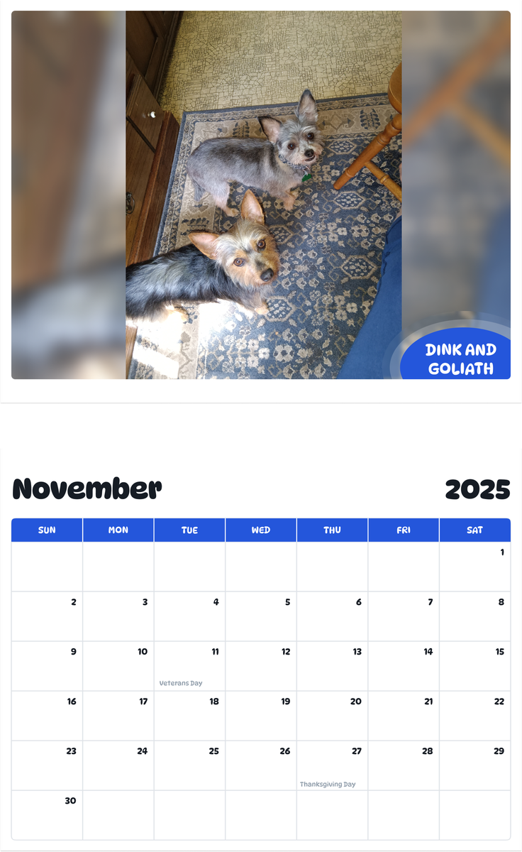 July 2025 - June 2026 Dink and Goliath - Pawidols Pet Calendar