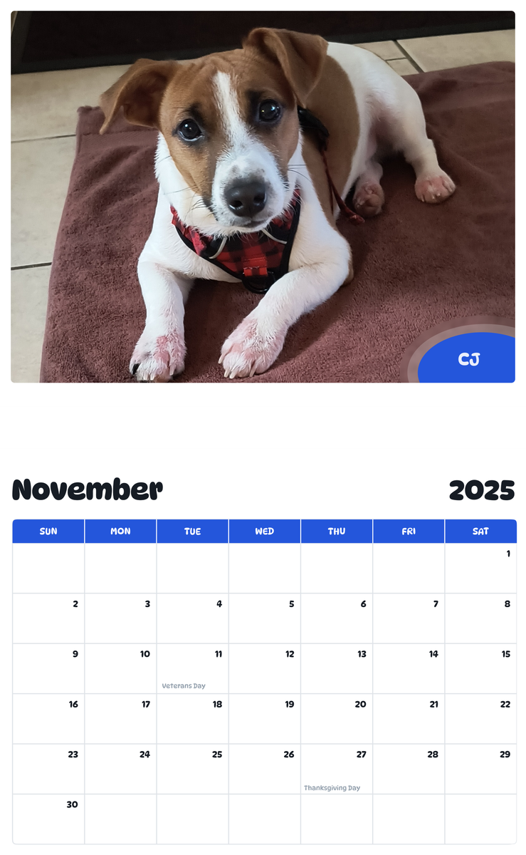 July 2025 - June 2026 Cj - Pawidols Pet Calendar