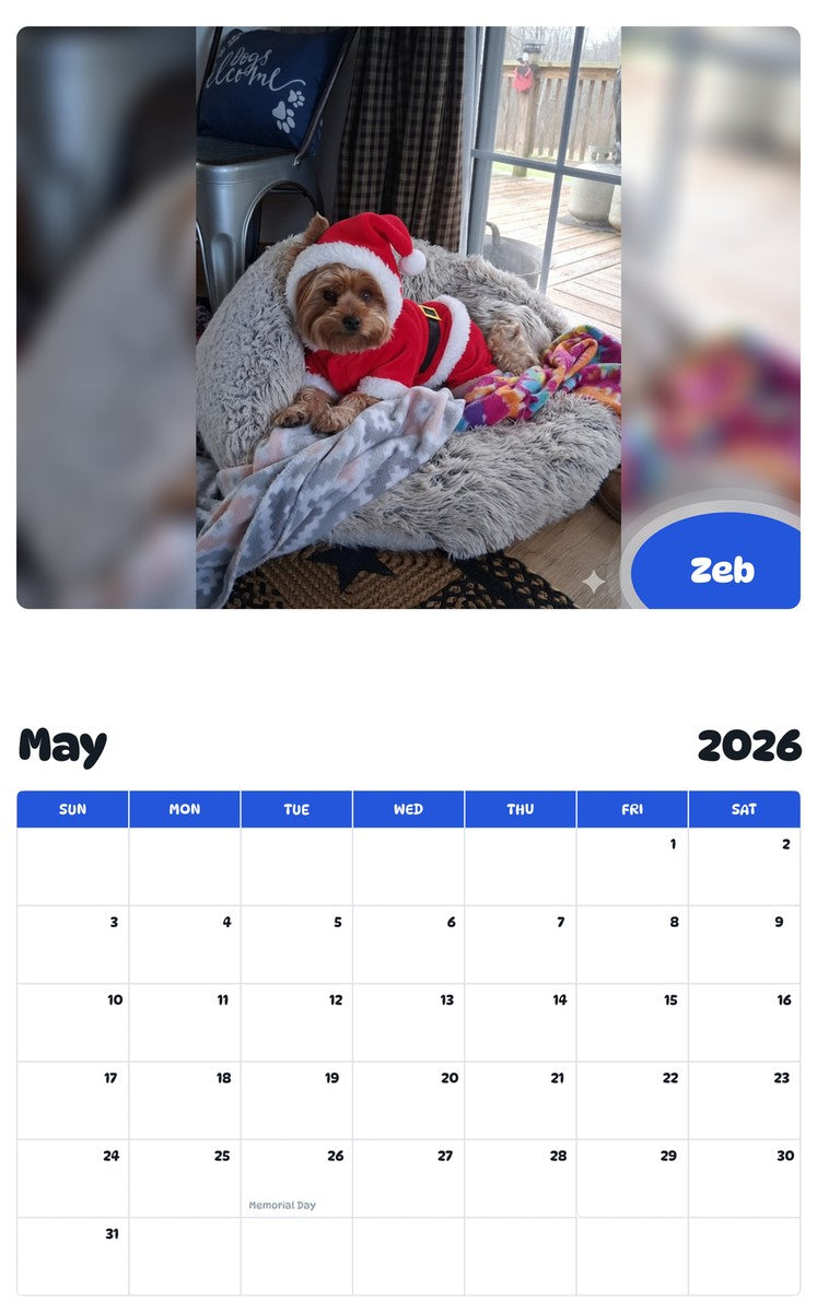 2026 - 2027 Zeb - Pawidols Pet Calendar