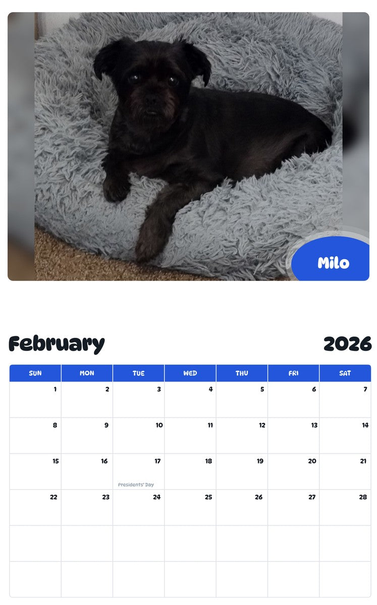 November 2025 - October 2026 Milo - Pawidols Pet Calendar