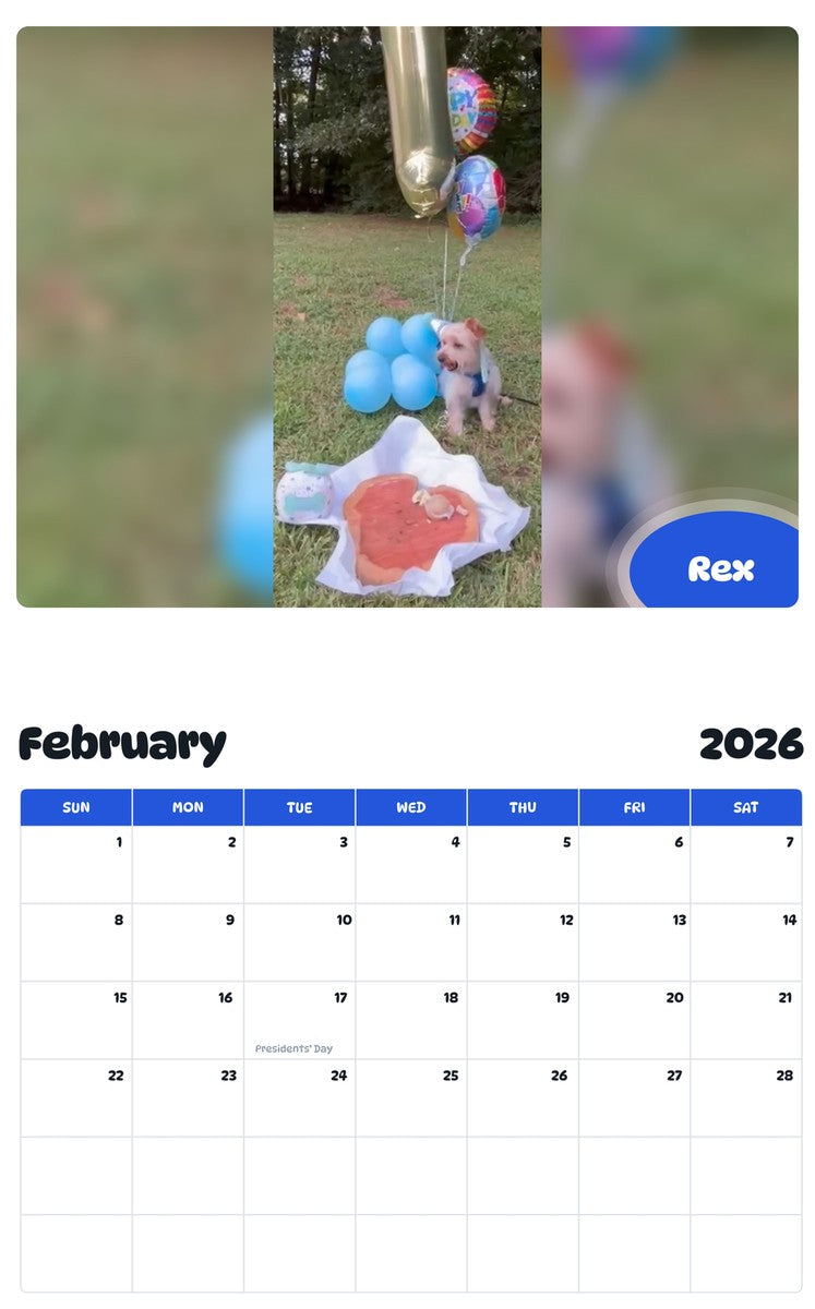 October 2025 - September 2026 Rex - Pawidols Pet Calendar