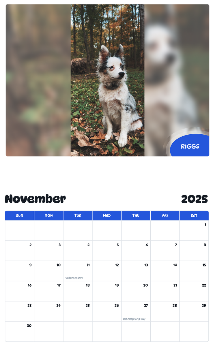 July 2025 - June 2026 Riggs - Pawidols Pet Calendar