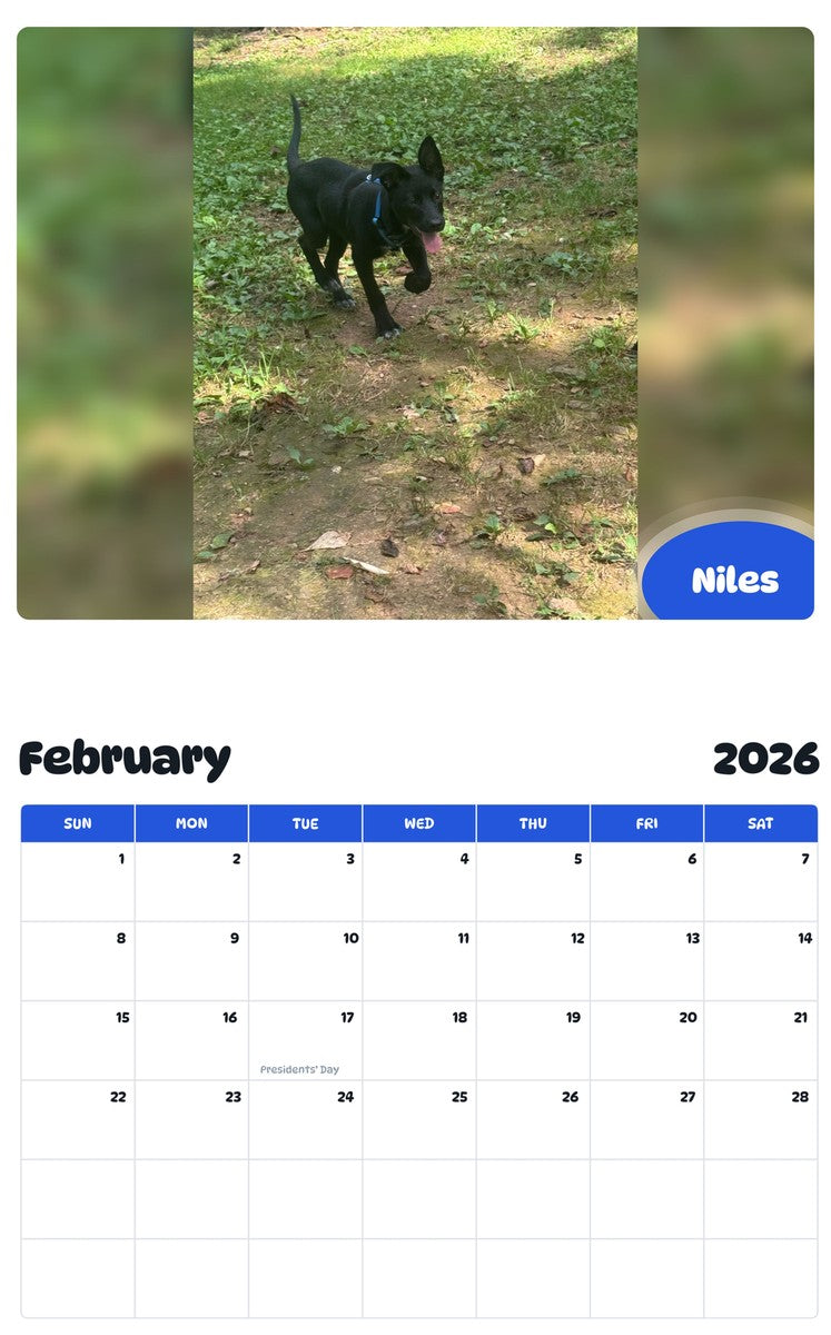 October 2025 - September 2026 Niles - Pawidols Pet Calendar
