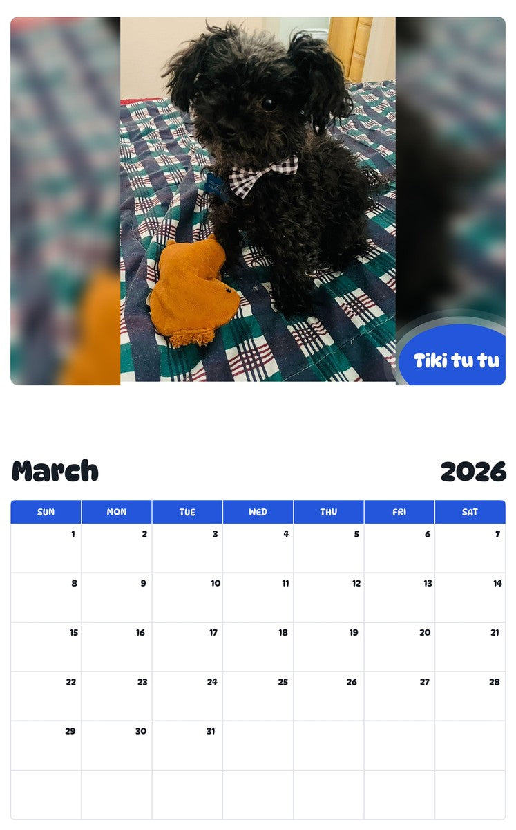 November 2025 - October 2026 Tiki tu tu - Pawidols Pet Calendar