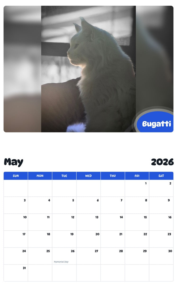 2026 - 2027 Bugatti - Pawidols Pet Calendar