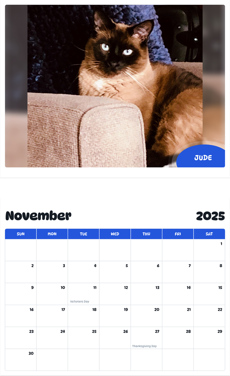 July 2025 - June 2026 Jude - Pawidols Pet Calendar